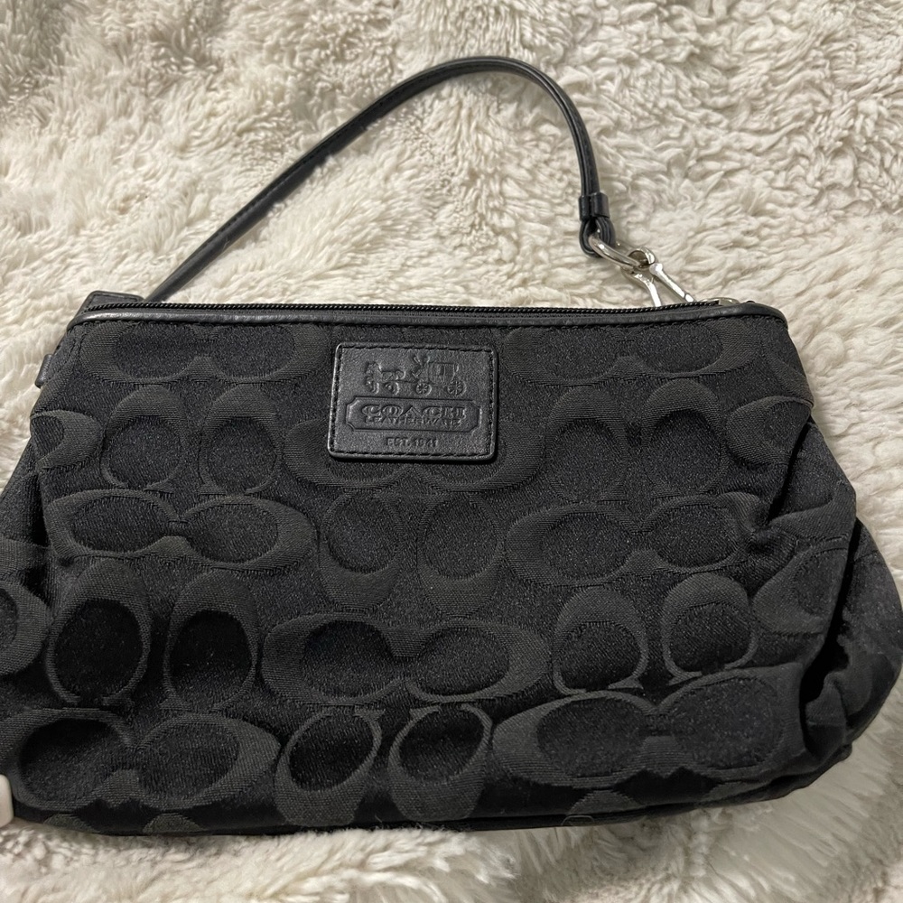 Coach Signature Logo, Black Wristlet, Mini Bag. - Gem
